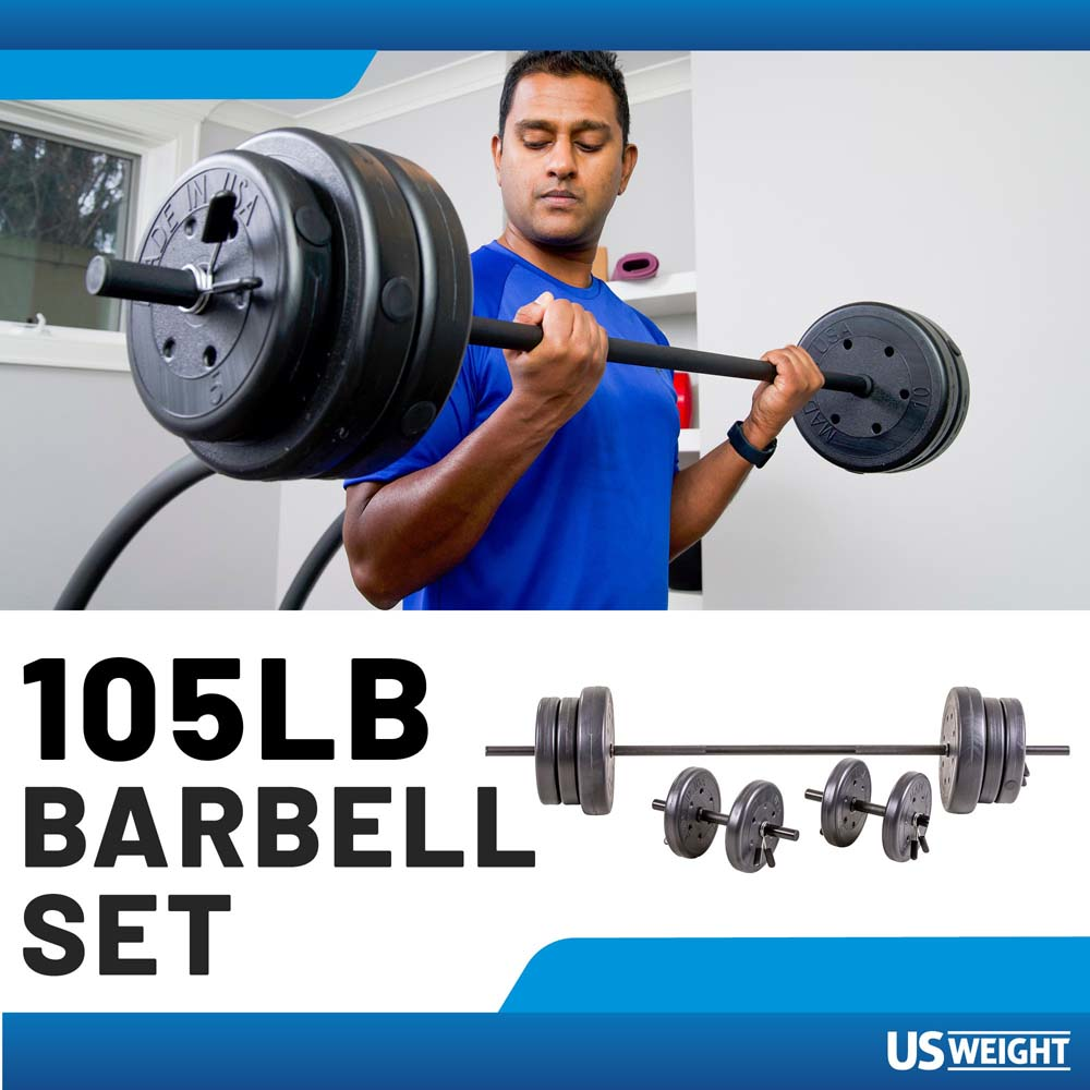 US Weight 105 Pound Barbell Weight Set for Home Gym| Adjustable Weight ...