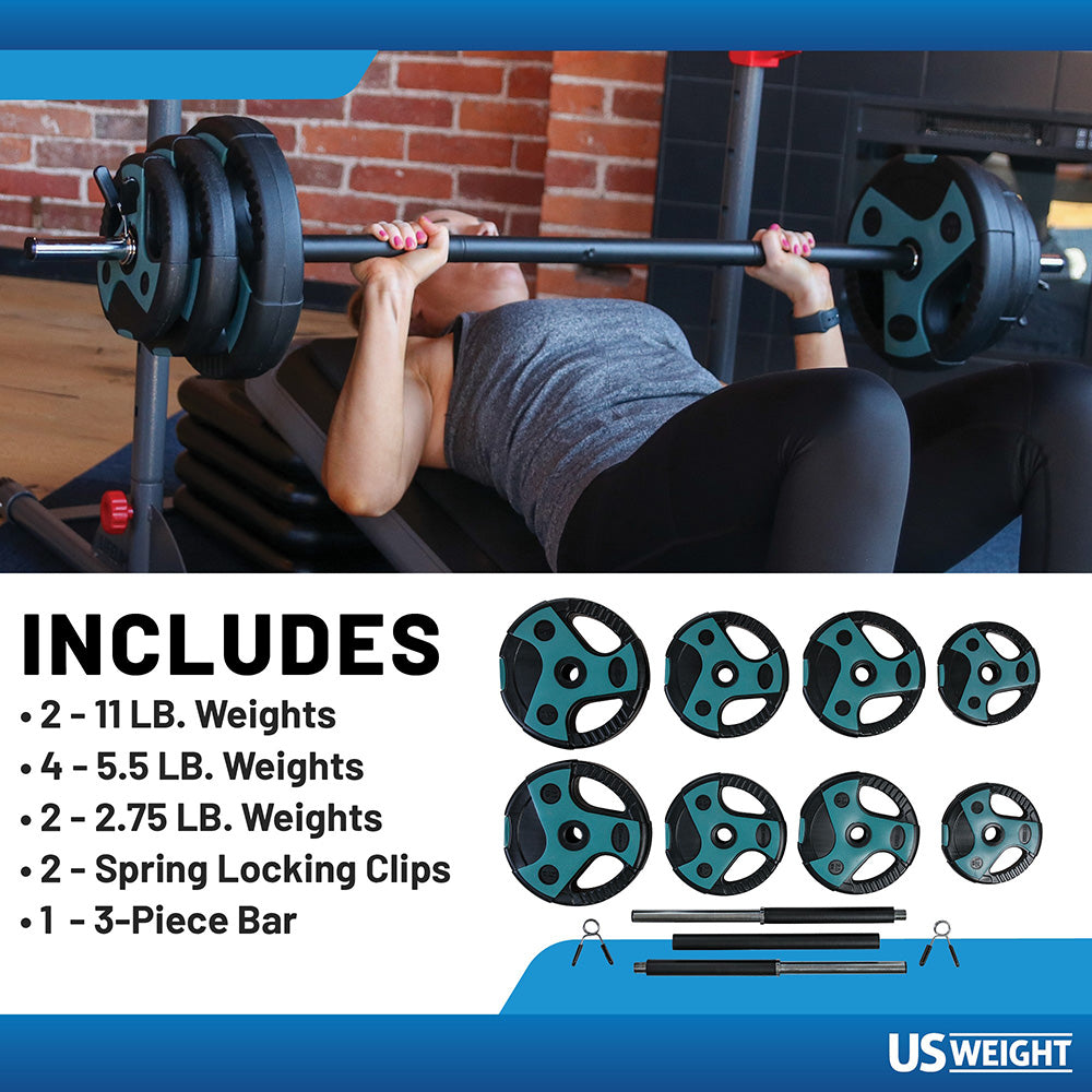 US Weight 54 LB Weight Set with 55" Bar - Teal | Lifeline Fitness